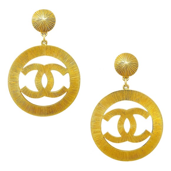 CHANEL | Jewelry | Chanel Hoop Dangle Earrings Clipon Gold 93a 5974 ...